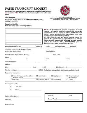 Fillable Online scsu PAPER TRANSCRIPT REQUEST - scsu Fax Email Print ...