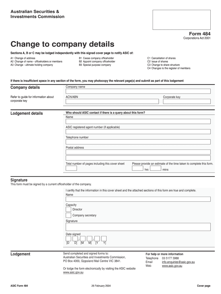 Fillable Online corporatetrustee Form 484 Change to company details ...