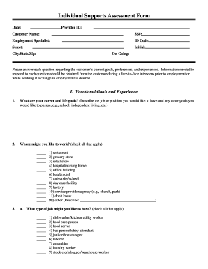 Fillable Online Individual Supports Assessment Form - VCU Fax Email ...