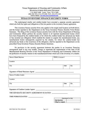Fillable Online tdhca state tx Texas Inventory Finance Security Form ...