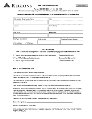 Fillable Online Debit Card ATM Dispute Form Fax Email Print - pdfFiller