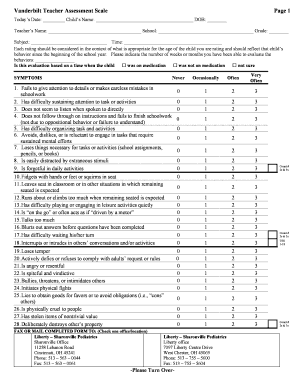 Fillable Online Vanderbilt Teacher Assessment Scale Page 1doc Fax Email ...