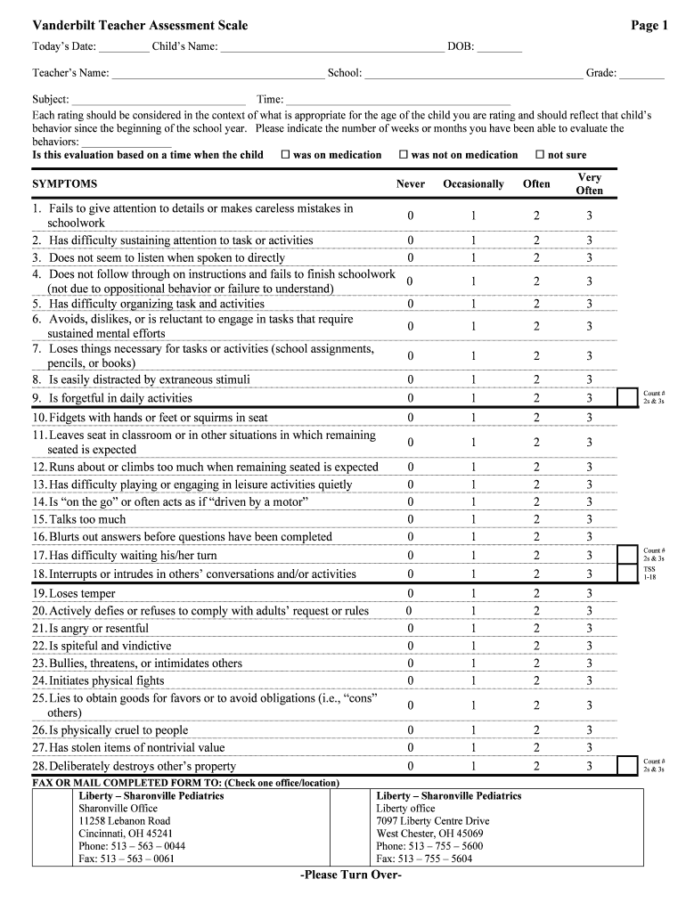 Fillable Online Vanderbilt Teacher Assessment Scale Page 1doc Fax Email ...