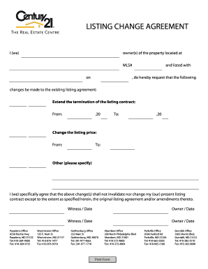 Fillable Online LISTING CHANGE AGREEMENT - relocationc21com Fax Email ...