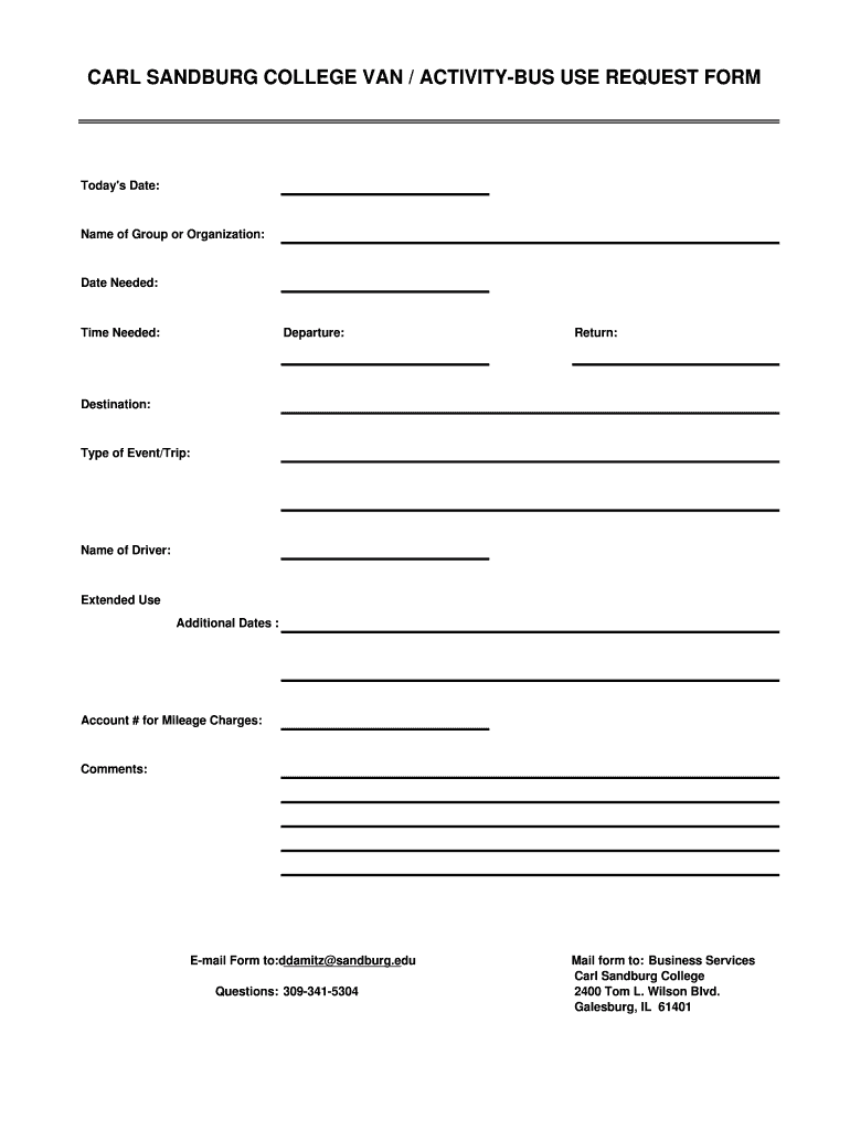 Fillable Online Van Rental Form - Carl Sandburg College Fax Email Print ...