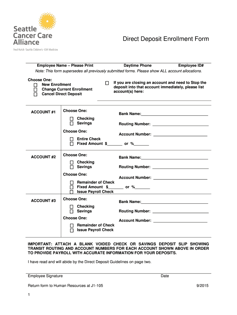 Fillable Online extranet fhcrc Direct Deposit Enrollment Form SCCA ...