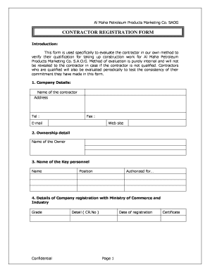 Fillable Online CONTRACTOR REGISTRATION FORM - almahacomom Fax Email ...