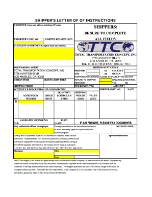 Fillable Online Shippers Letter of Instructions - totaltranscom Fax ...