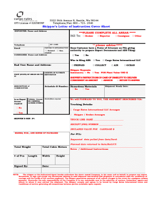 Fillable Online Shippers Letter of Instruction Cover Sheet Fax Email ...