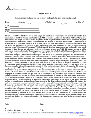 Fillable Online ASSIGNMENT - AFS Acceptance Fax Email Print - pdfFiller