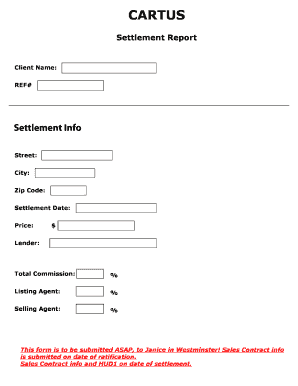 Fillable Online Settlement Report Fax Email Print - pdfFiller
