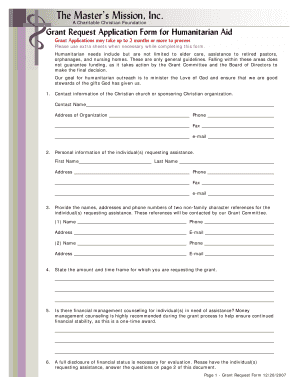 Fillable Online Humanitarian Grant Request Form printable Fax Email ...