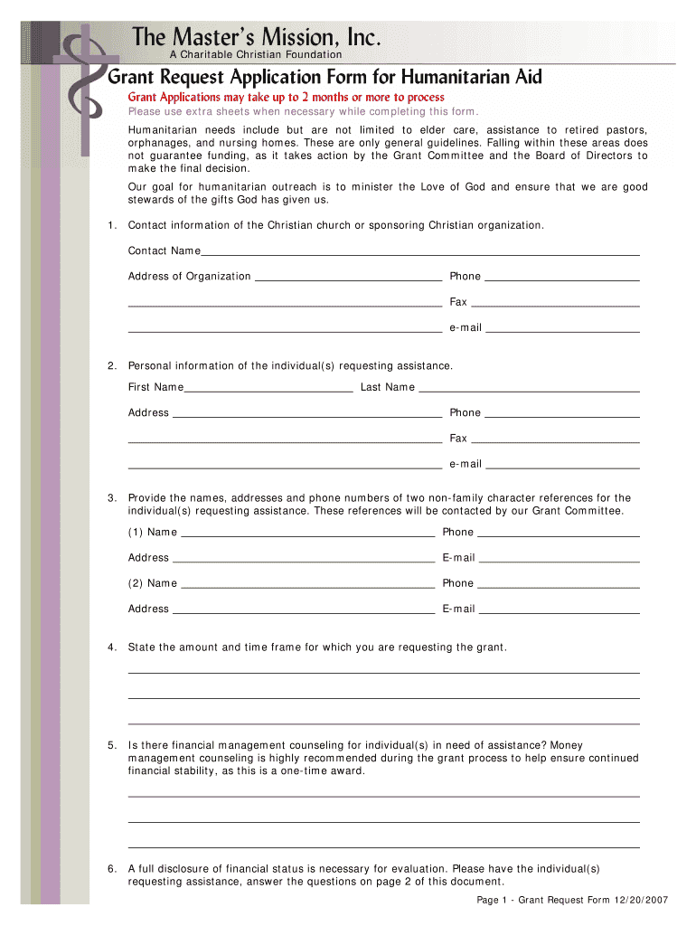 Fillable Online Humanitarian Grant Request Form printable Fax Email ...