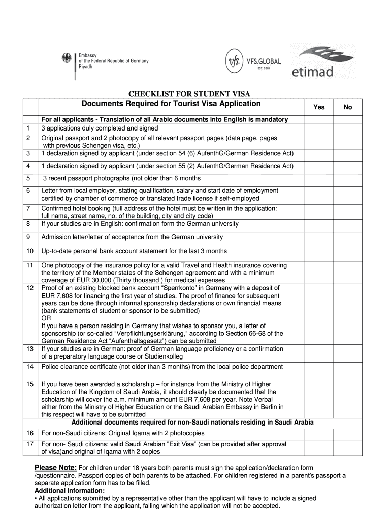 Fillable Online CHECKLIST FOR STUDENT VISA Fax Email Print - pdfFiller