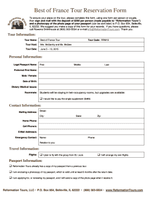 Fillable Online Best of France Tour Reservation Form Fax Email Print ...