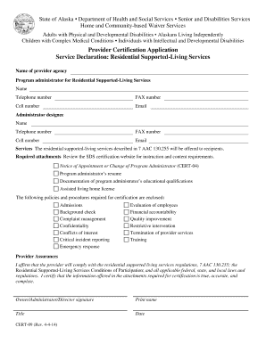 Fillable Online dhss alaska Service Declaration Residential ...