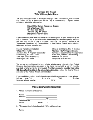 Fillable Online johnsoncitytransit Title VI Complaint Form - Johnson ...