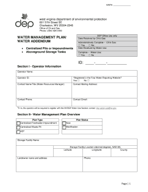 Fillable Online dep wv WATER MANAGEMENT PLAN WATER ADDENDUM Fax Email ...