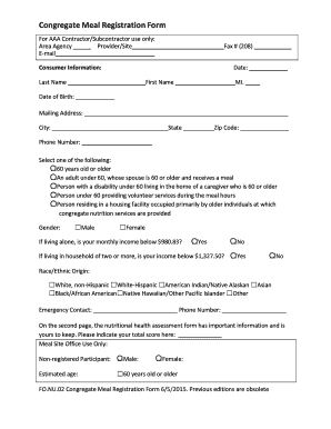 Fillable Online Congregate Meal Registration Form - Idaho Fax Email ...