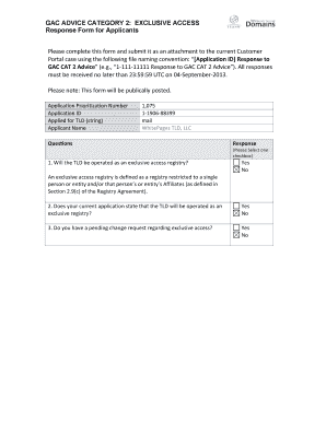 Fillable Online GAC ADVICE CATEGORY 2 EXCLUSIVE ACCESS Fax Email Print ...