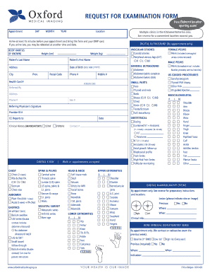 Fillable Online oxfordmedicalimaging REQUEST FOR EXAMINATION FORM ...