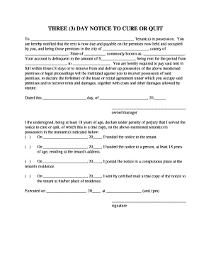 Fillable Online 3 Day Notice to Cure or Quit - QCRPA - Quad Cities ...