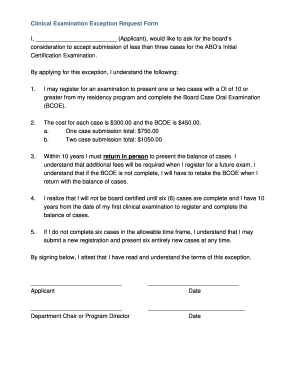 Fillable Online Clinical Examination Exception Request Form Fax Email ...