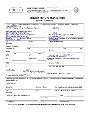 Fillable Online dbc ca REQUEST FOR LIVE SCAN SERVICE - Dental Board Fax ...
