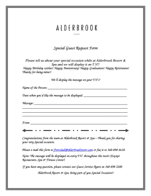 Fillable Online Special Guest Request Form - Alderbrook Resort Fax ...