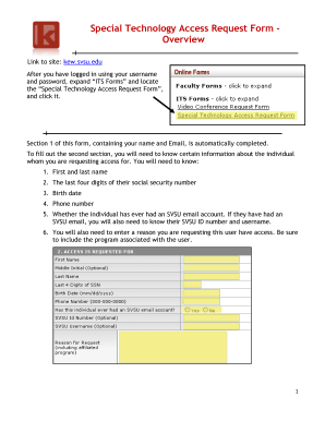 Fillable Online vspace svsu Special technology access request form ...