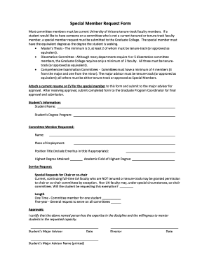 Fillable Online art arizona Special Member Request Form - University of ...