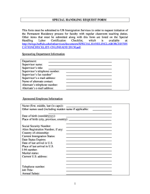 Fillable Online buffalo SPECIAL HANDLING REQUEST FORM - buffaloedu Fax ...