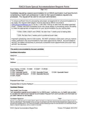 Fillable Online isaca ISACA Special Testing Accommodation Request Form ...
