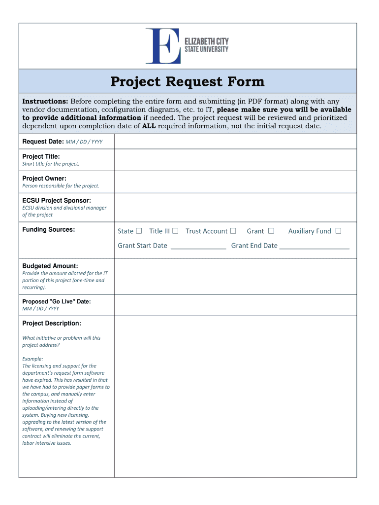 Fillable Online ecsu Project Request Form Instructions: Before ...