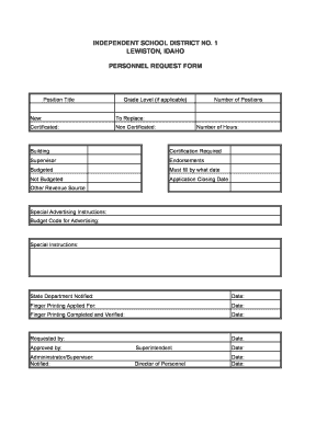 Fillable Online Personnel Request Form - lewistonschoolsnet Fax Email ...