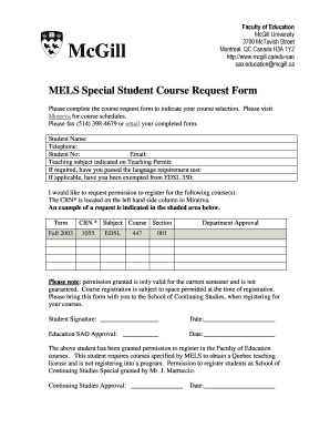 Fillable Online mcgill MELS Special Student Course Request Form - mcgill Fax Email Print - pdfFiller