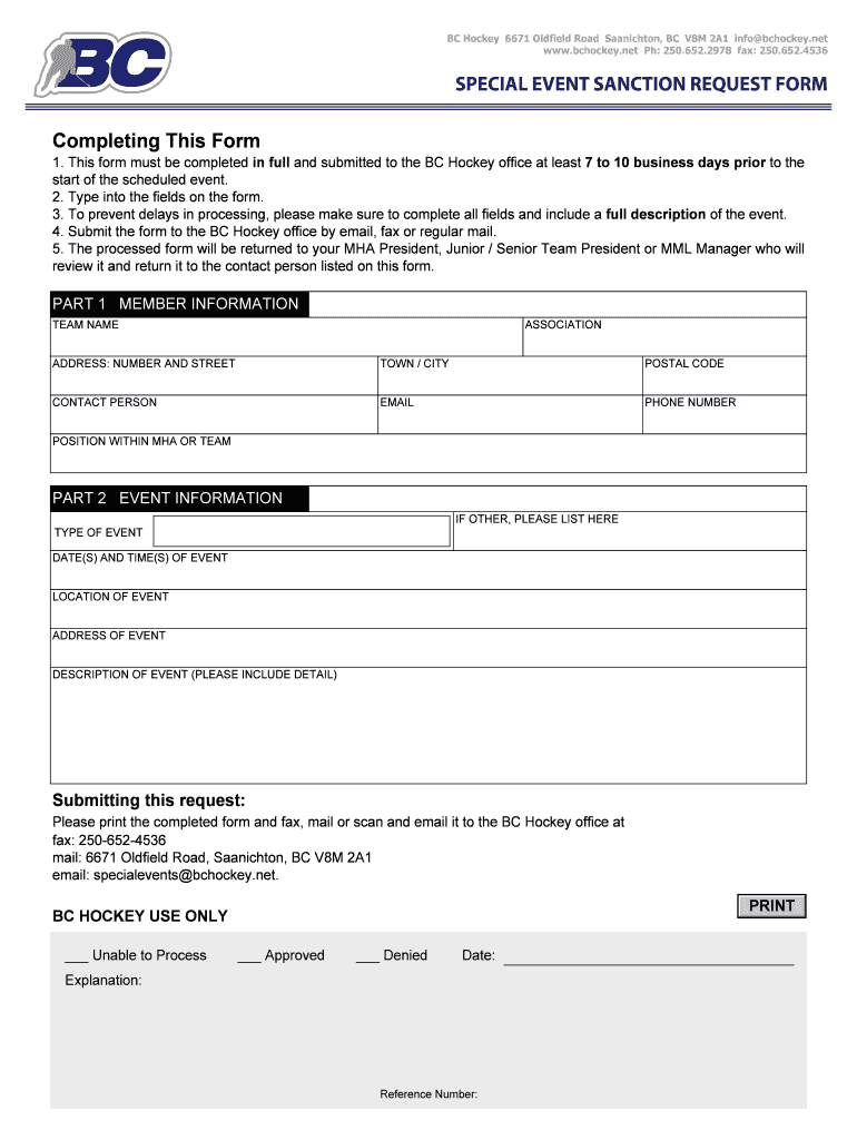 Fillable Online SPECIAL EVENT SANCTION REQUEST FORM Fax Email Print - pdfFiller