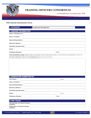Fillable Online trainingofficers TOC Awards Nomination Form - Training ...