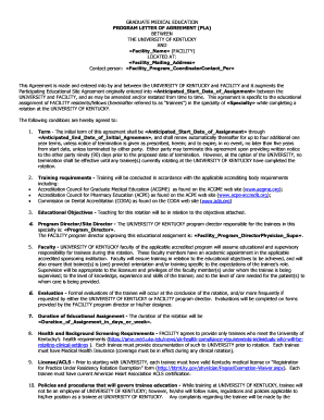 Fillable Online GRADUATE MEDICAL EDUCATION PROGRAM LETTER OF AGREEMENT ...
