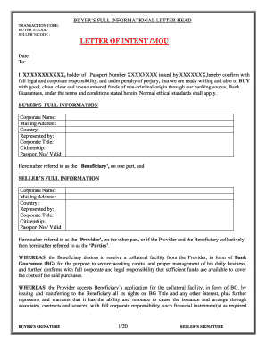 Fillable Online LETTER OF INTENT MOU Fax Email Print - pdfFiller