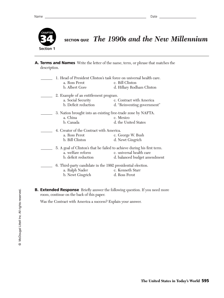 The 1990s And The New Millennium Worksheet Answers - Fill Online ...