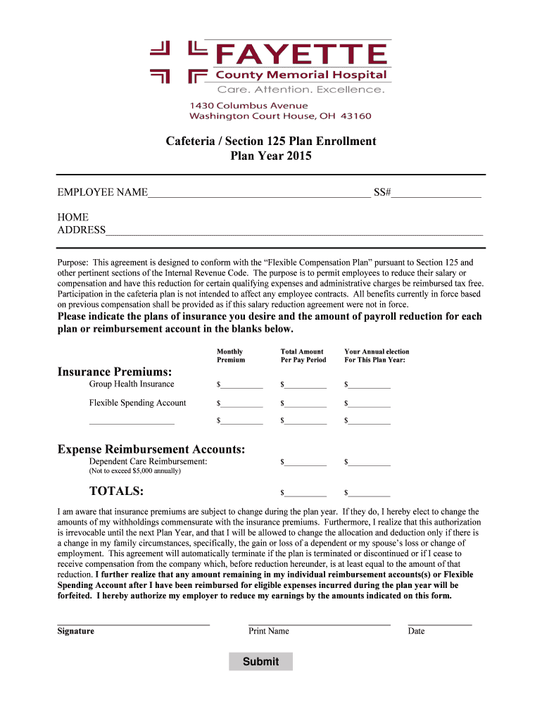 Fillable Online fcmh Section 125 Plan Enrollment2 - Fayette County ...