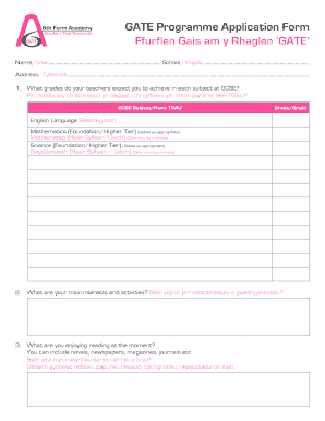 Fillable Online nptcgroup ac GATE Programme Application Form Ffurflen ...