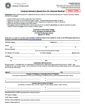 Fillable Online maui hawaii Transcript Evaluation Request Form for ...