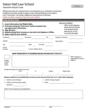 Fillable Online law shu Official transcripts are released only to ...