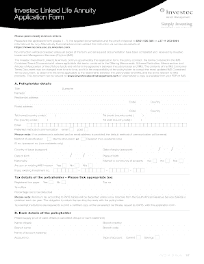 Fillable Online simplyinvesting co Investec Linked Life Annuity Application Form Fax Email Print ...