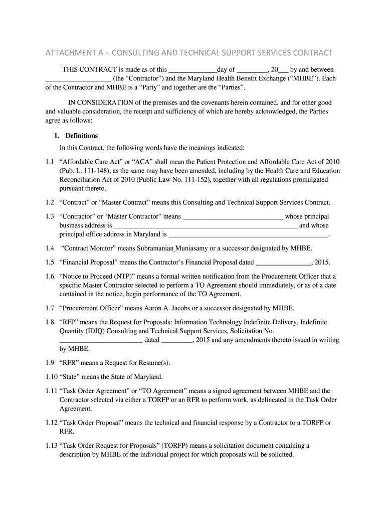 Fillable Online ATTACHMENT A CONSULTING AND TECHNICAL SUPPORT SERVICES ...