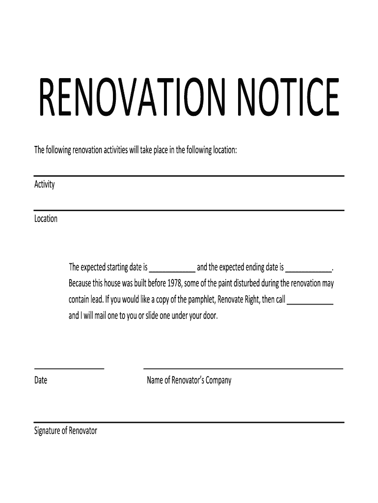 Fillable Online cachousing RENOVATION NOTICE - CAC Housing Fax Email ...