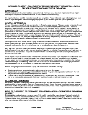 Fillable Online INFORMED CONSENT PLACEMENT OF PERMANENT BREAST IMPLANT ...