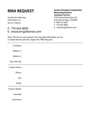 Fillable Online RMA REQUEST Kaman Aerospace Corporation Measuring Fax ...